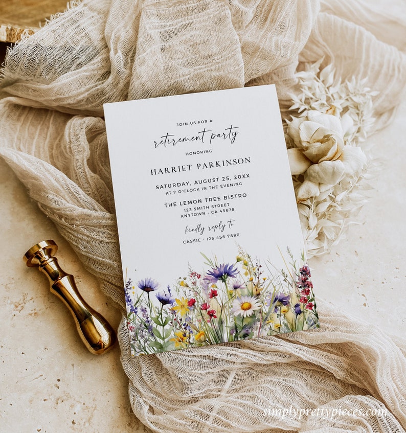Wildflower Retirement Invitation Template, Retirement Party Invite for ...
