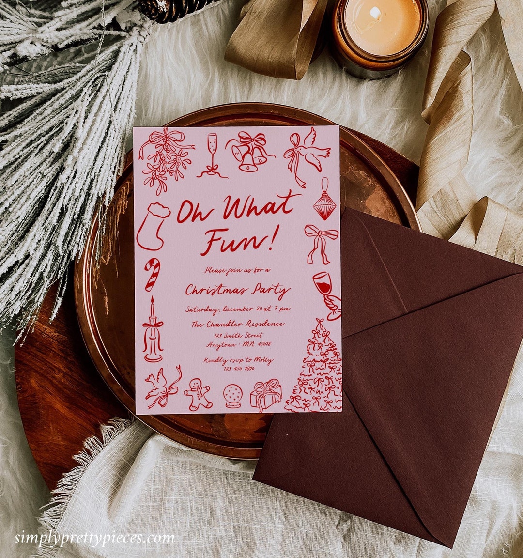 Whimsical Doodles Christmas Party Invitation Hand Written Christmas ...