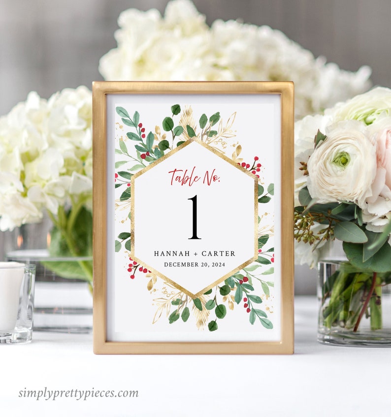 Red Green Gold Editable Table Numbers Printable Christmas - Etsy