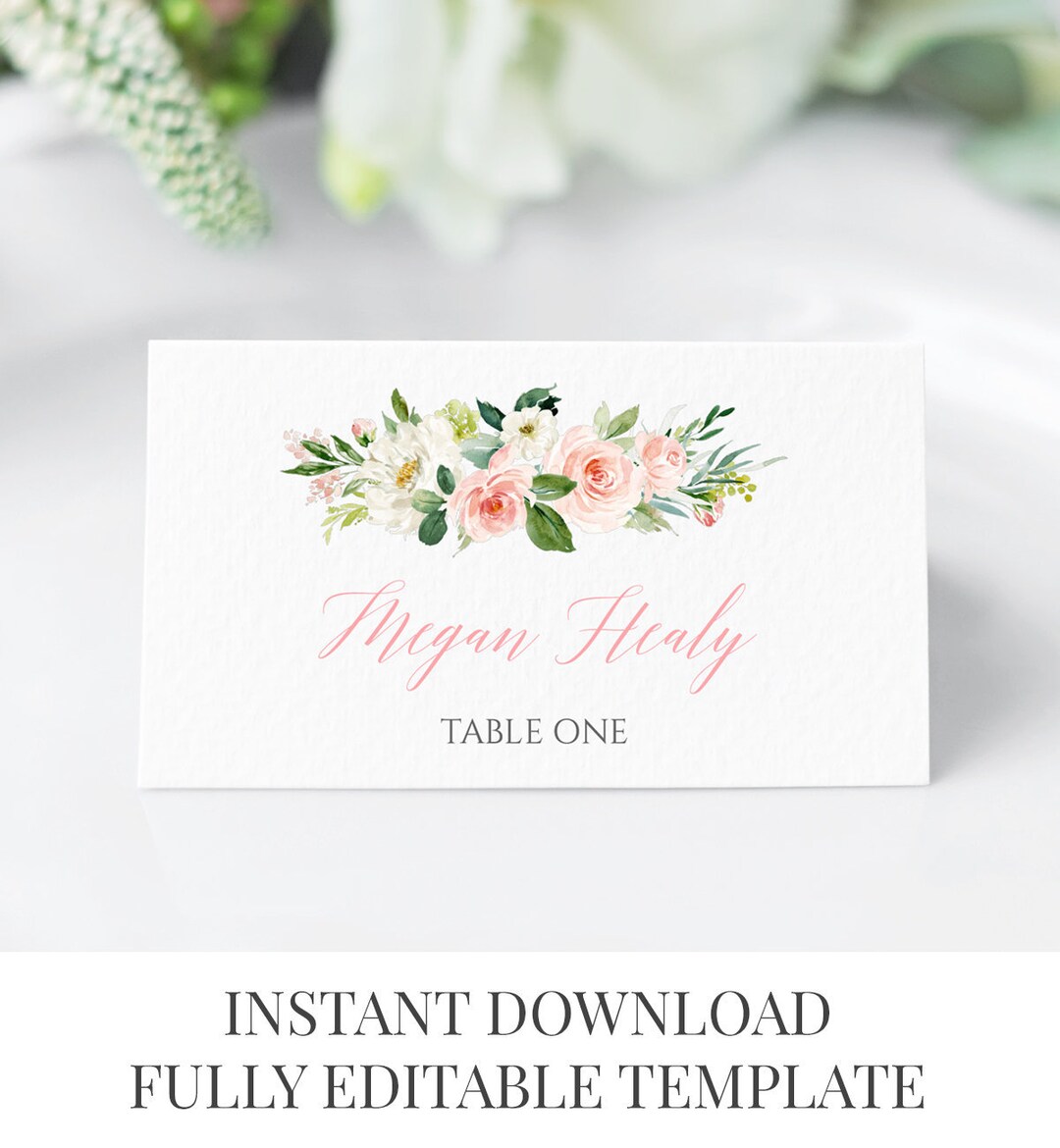 Blush Floral Editable Place Cards, Pink Floral Seating Card, Blush ...