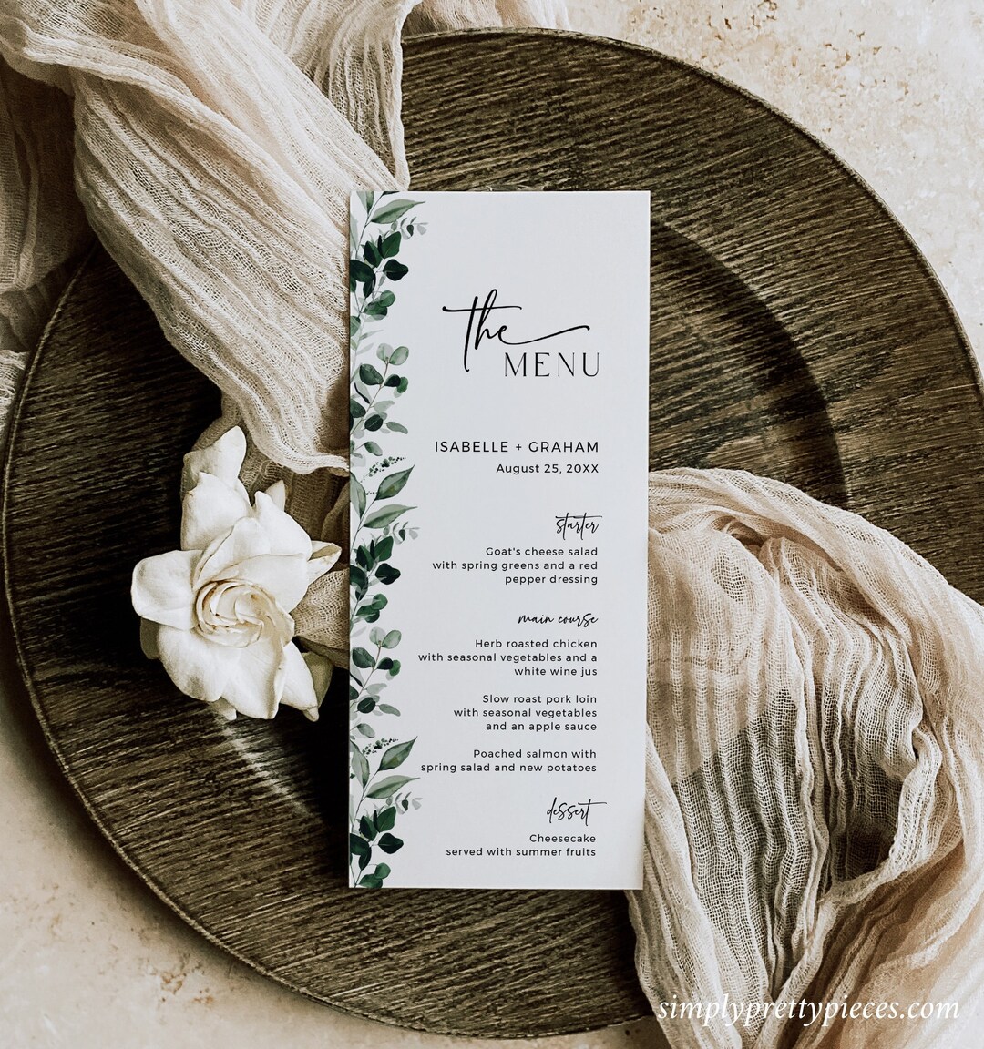 Greenery Wedding Menu, Botanical Menu, Modern Wedding Menu, Printable ...