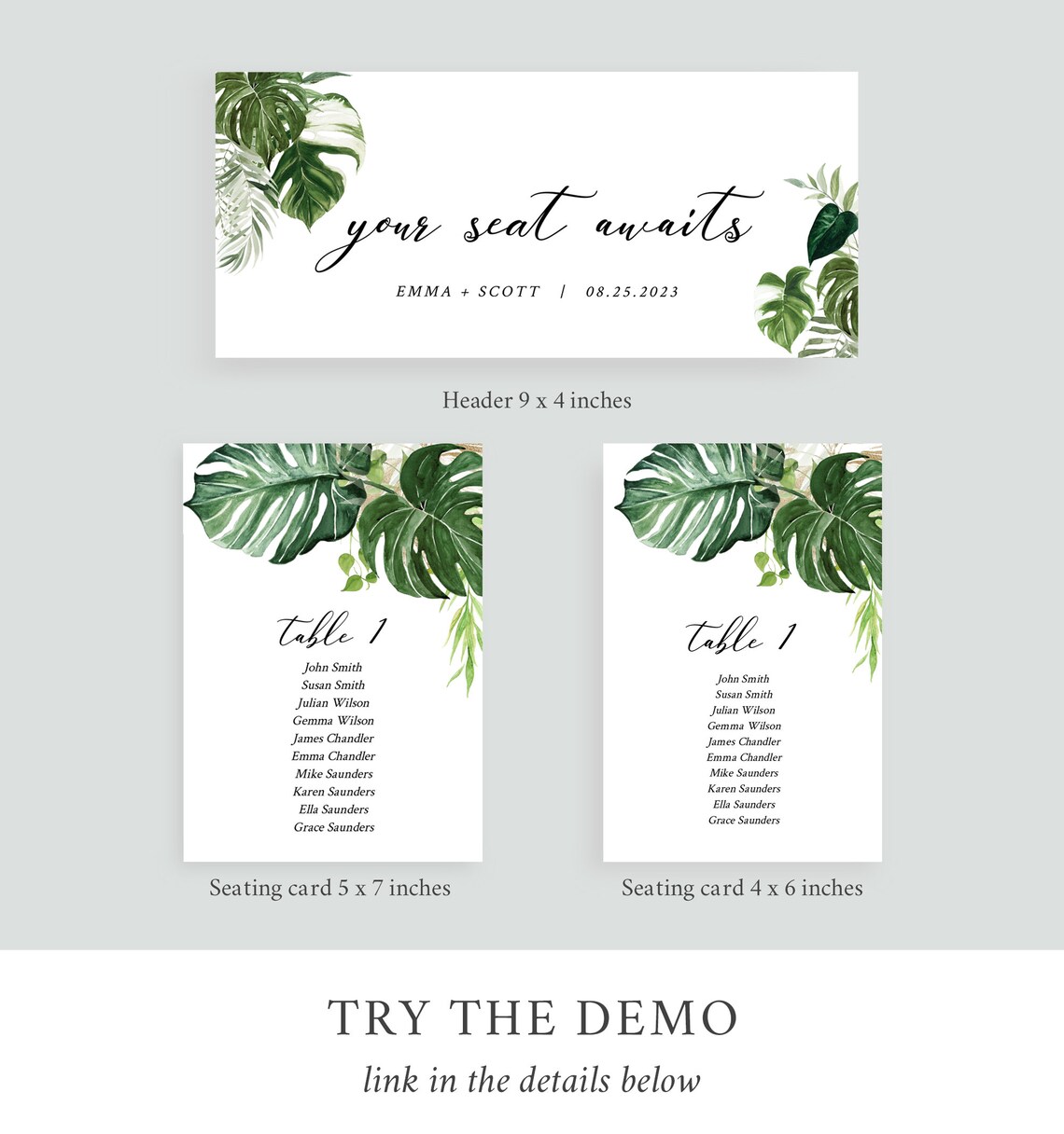 Monstera Editable Seating Chart Template Tropical Greenery - Etsy