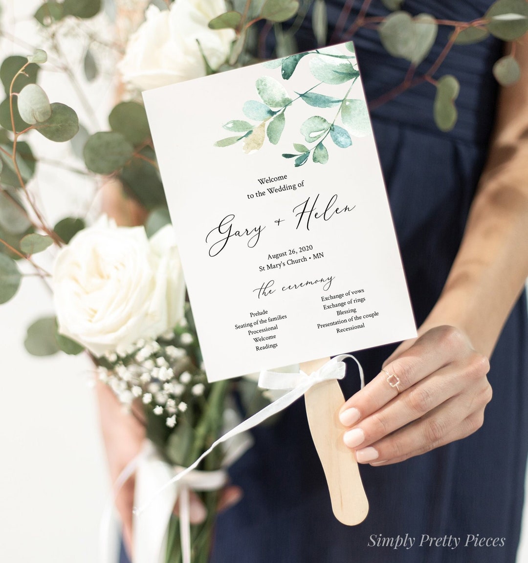 Eucalyptus Fan Program, Botanical Wedding Program Fan, Greenery Program ...
