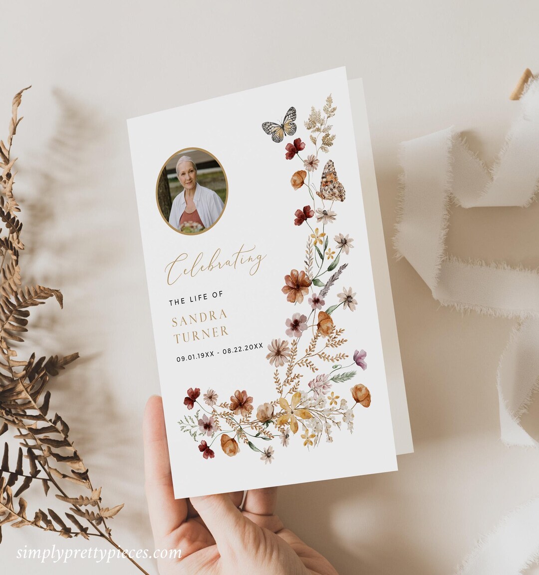 Wildflower Funeral Booklet Program, Foldable Memorial Service Program ...