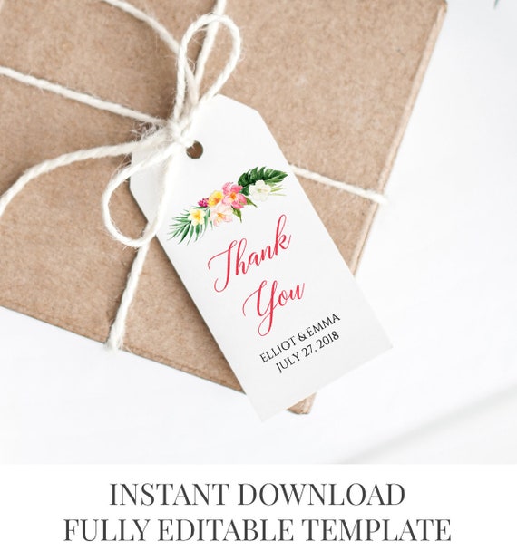 Tropical Editable Tags Printable Floral Favor Tags Pink | Etsy