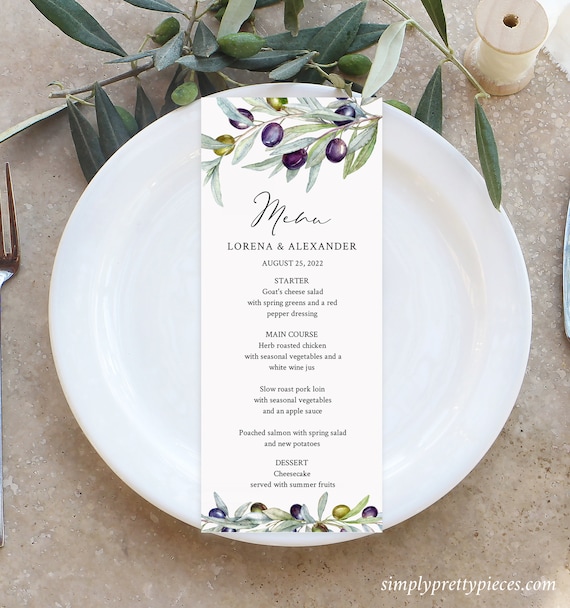 Olive Editable Menu Olive Branch Greenery Table Wedding Menu - Etsy
