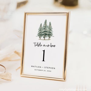 Editable Woodland Table Numbers, Printable Modern Evergreen Pine ...