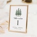 Editable Woodland Table Numbers, Printable Modern Evergreen Pine ...