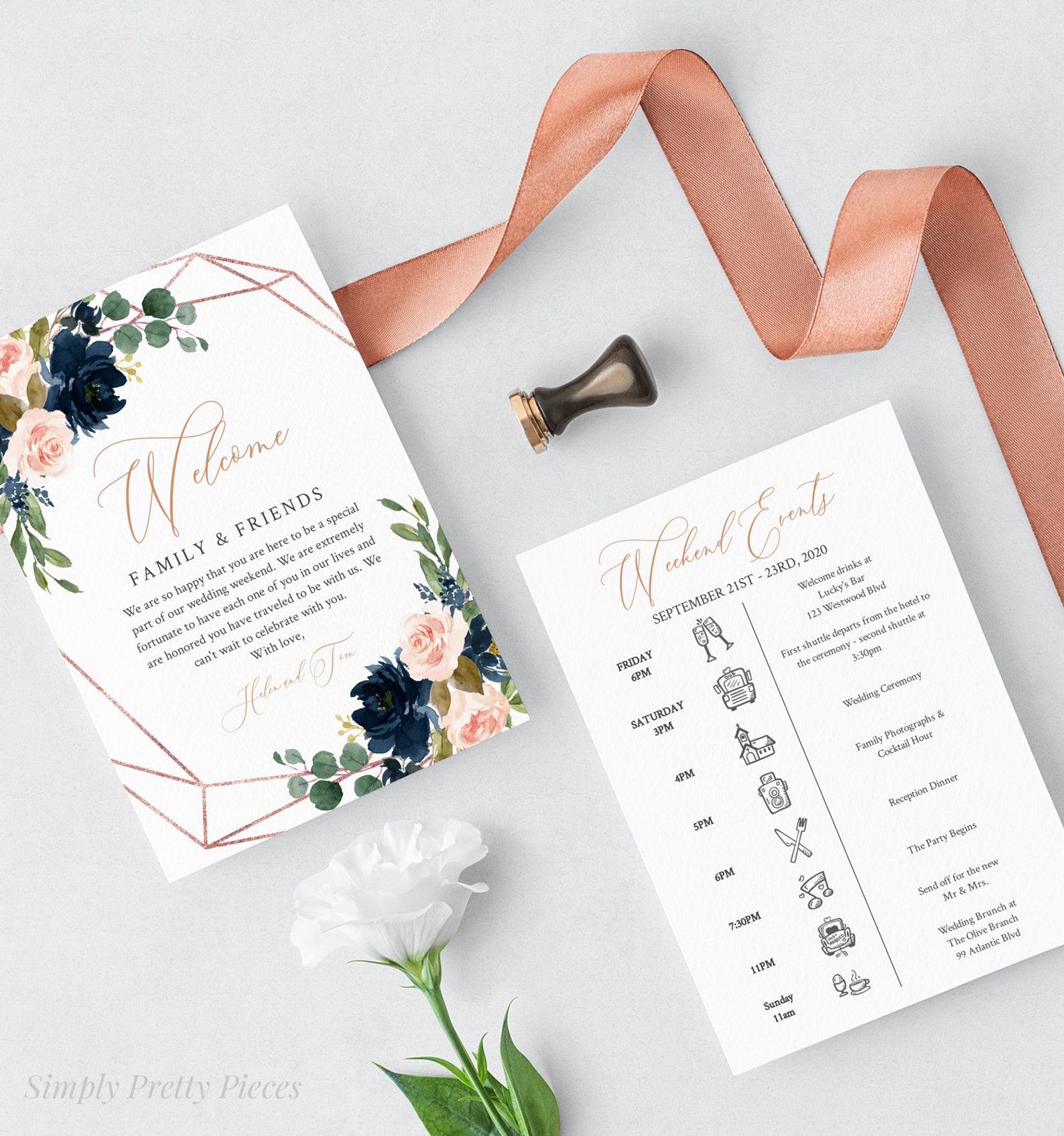 Navy Blush Geometric Editable Wedding Bundle Printable - Etsy