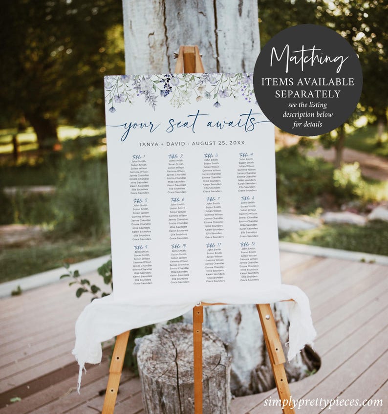 Dusty Blue Wedding Program Template, Wildflower Ceremony Program ...