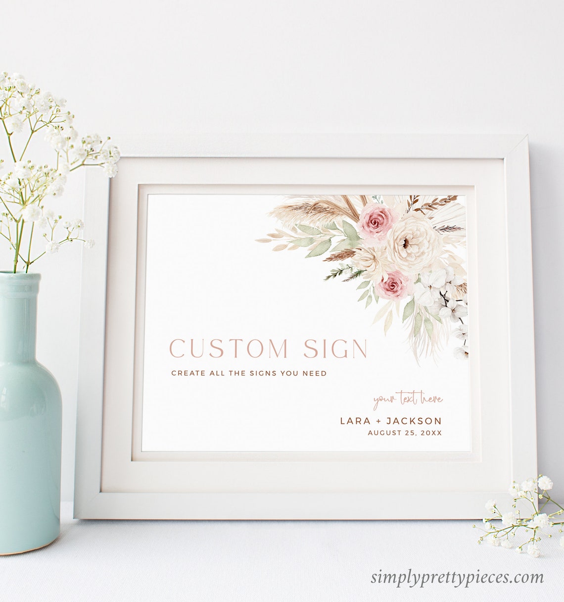 Dusty Rose Custom Wedding Sign, Boho Unlimited Signs Template, Pampas ...