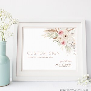 Dusty Rose Custom Wedding Sign, Boho Unlimited Signs Template, Pampas ...