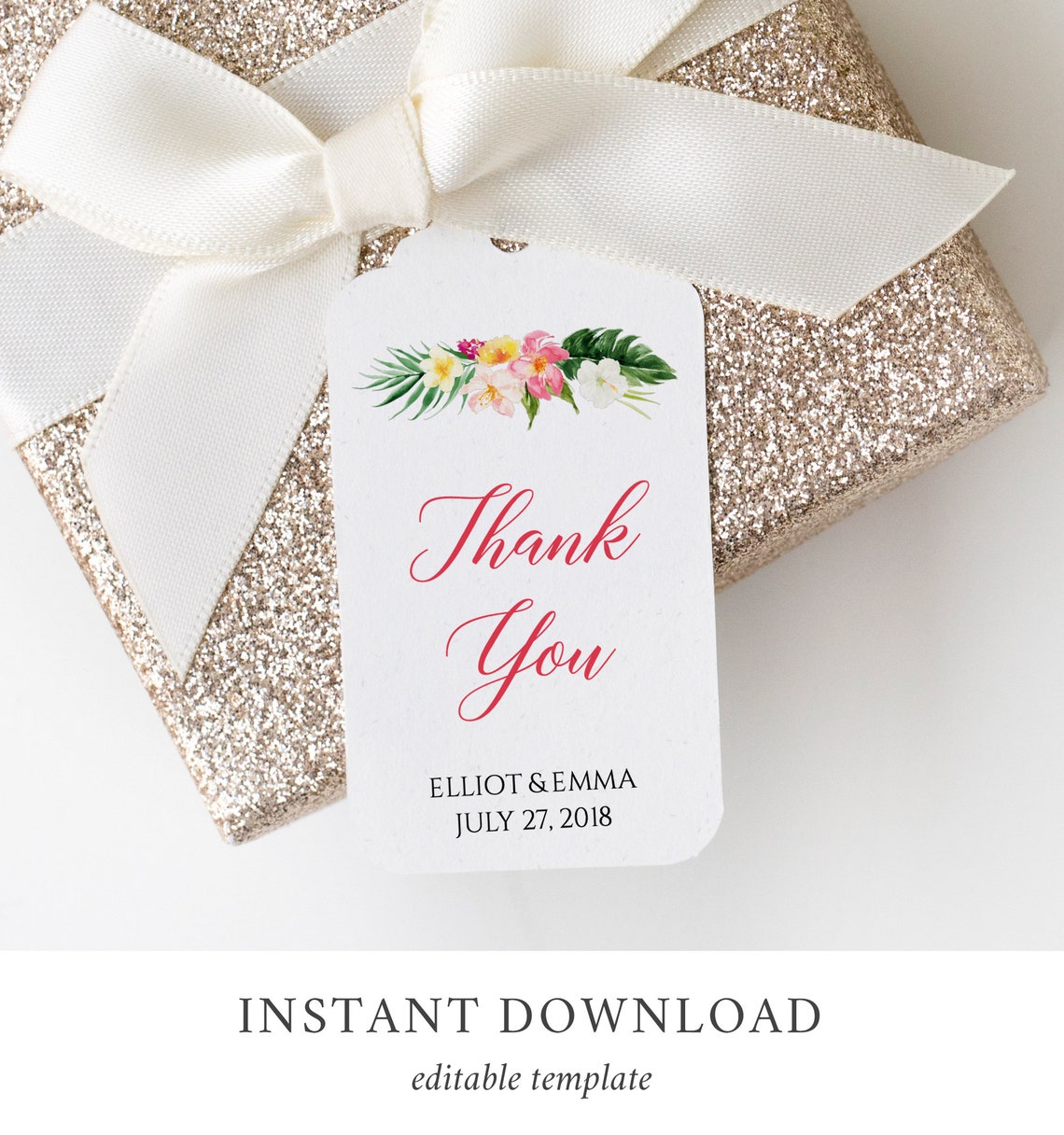 Tropical Editable Tags Printable Floral Favor Tags Pink | Etsy