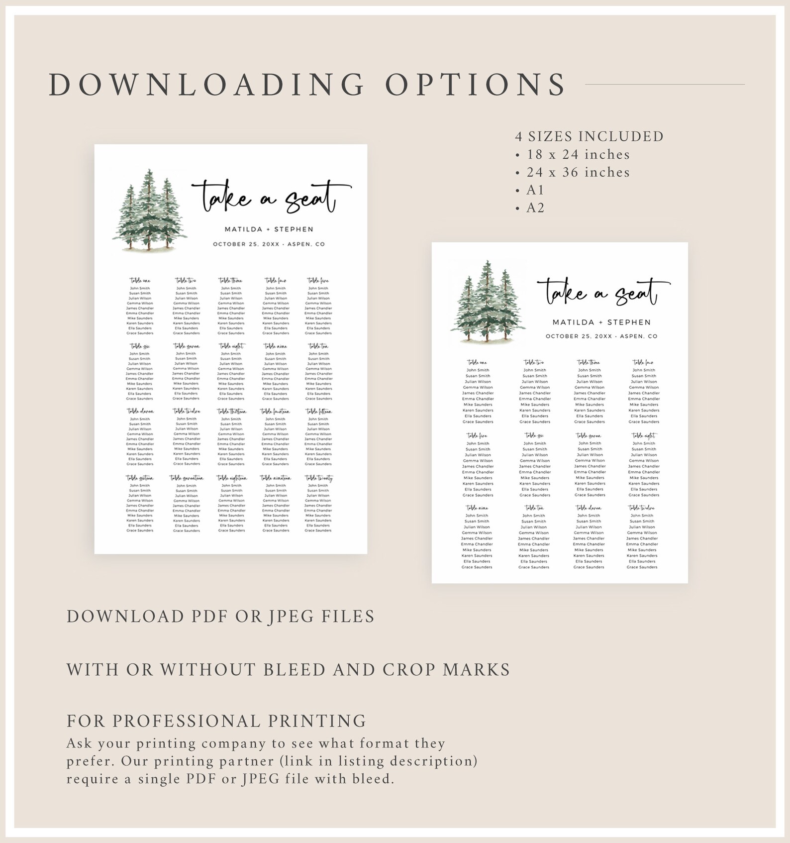 Rustic Pine Editable Seating Chart Modern Woodland Printable - Etsy