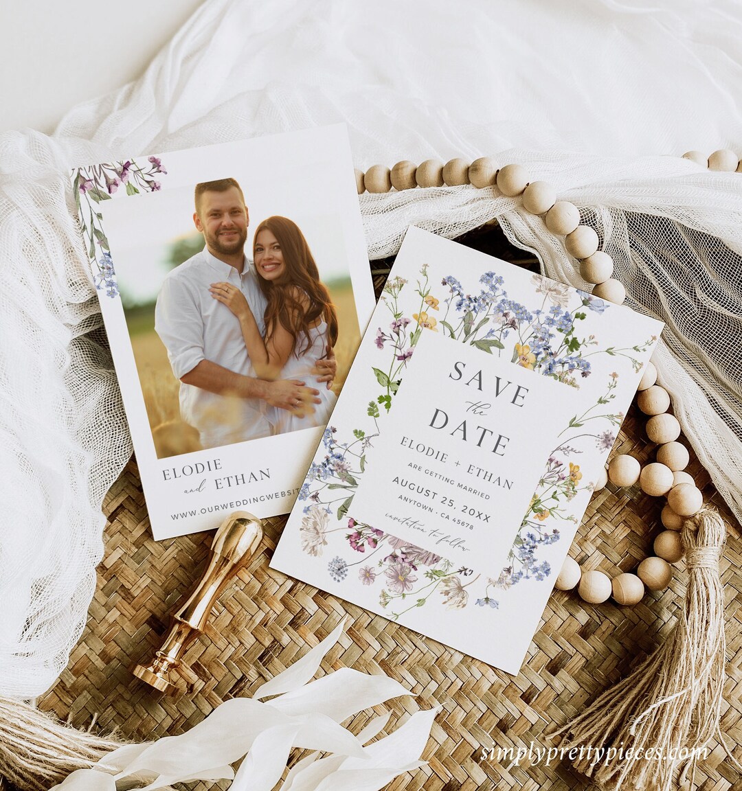 Wildflower Save the Date Template, Printable Save Our Date With Photo ...