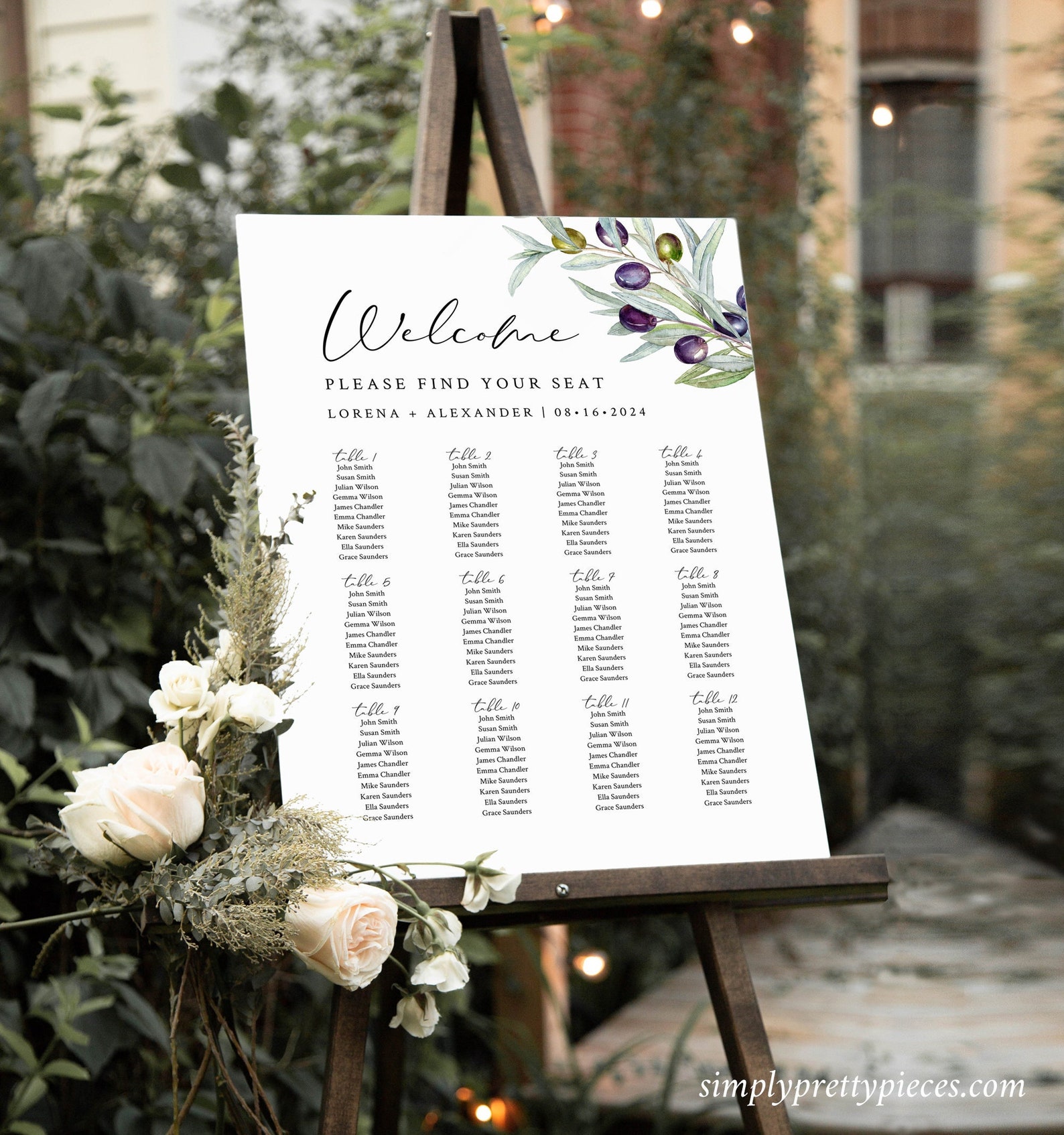Olive Editable Seating Chart, Italian Mediterranean Printable Table ...