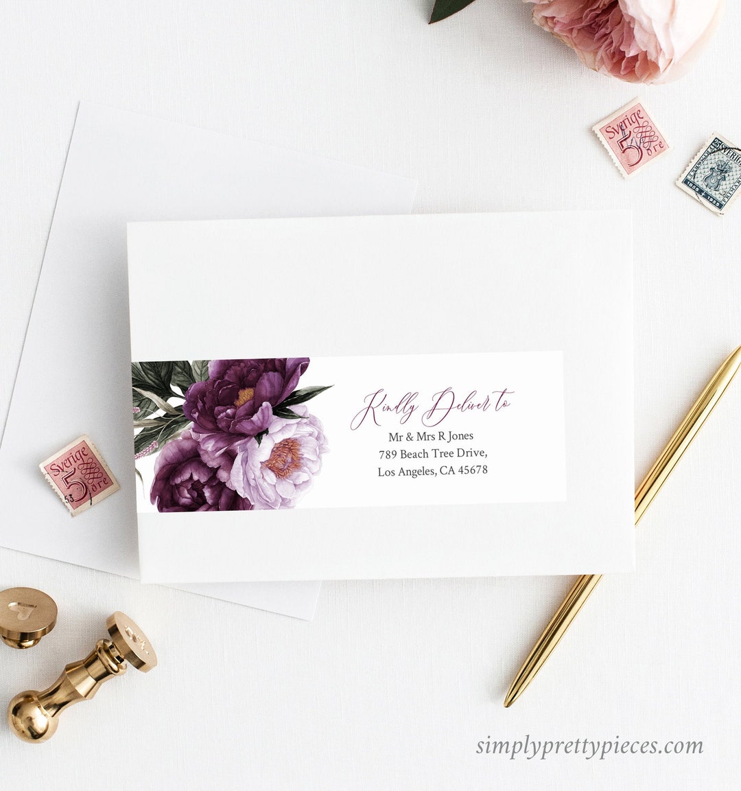 Purple Floral Editable Wrap Around Address Label Template, Printable ...