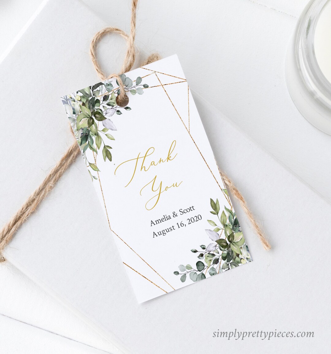 Foliage Gold Geometric Editable Tags, Printable Greenery Favor Tags ...