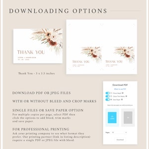 Boho Editable Thank You Cards, Printable Modern Pampas Grass Thank You ...