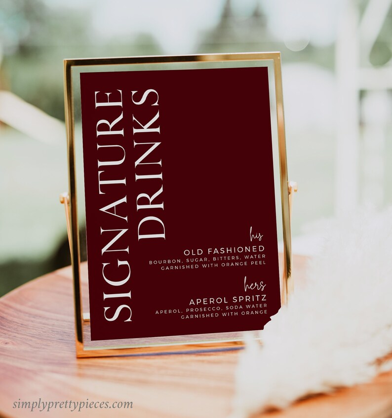 Jewel Toned Signature Drinks Sign Editable Minimal Cocktails - Etsy