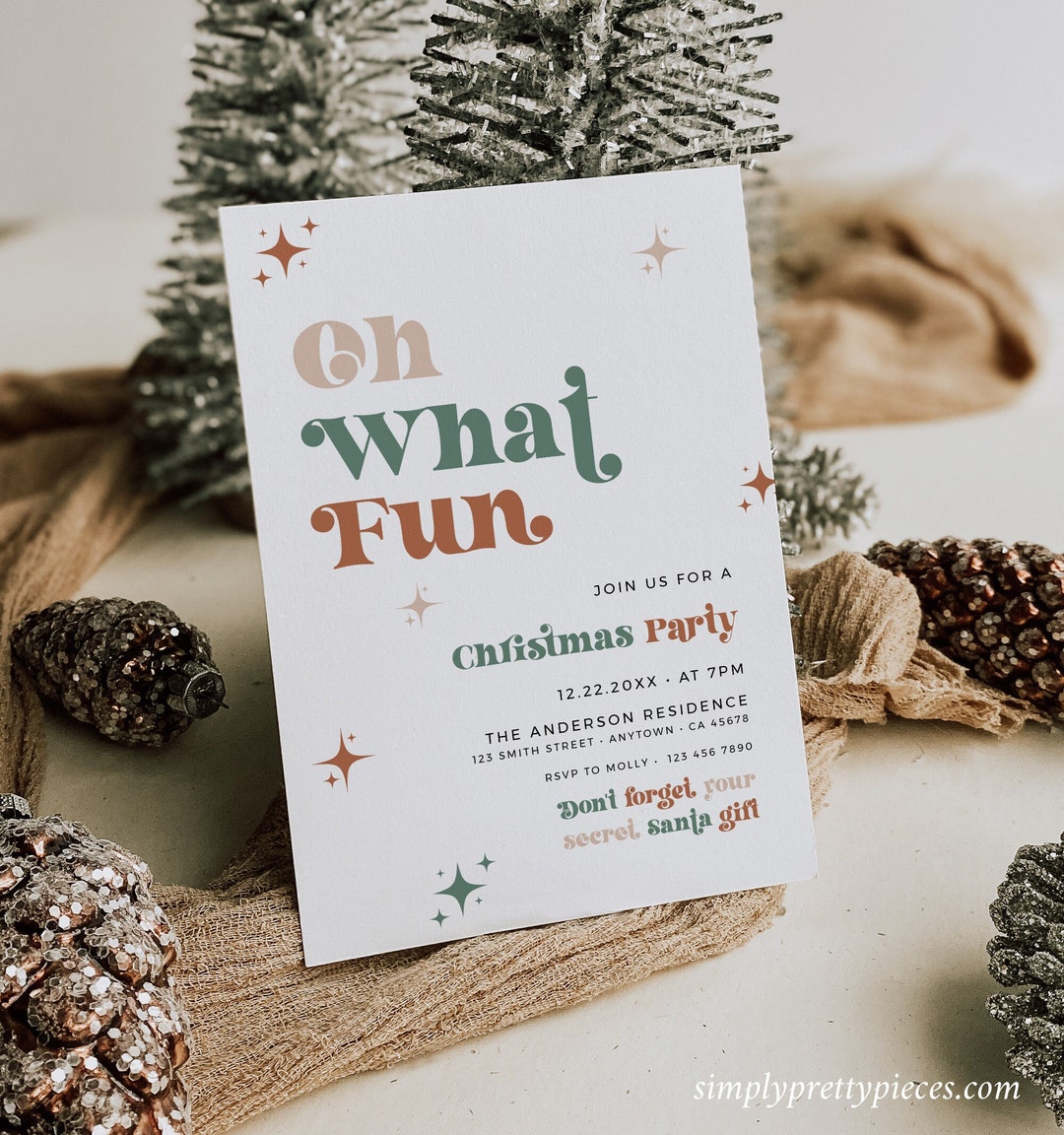 Retro Christmas Party Invitation Template Editable Holiday Party Invite ...