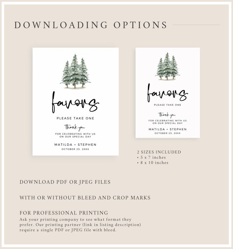 Editable Forest Favors Sign, Minimal Favours Sign, Woodland Printable Wedding Bridal Shower ...