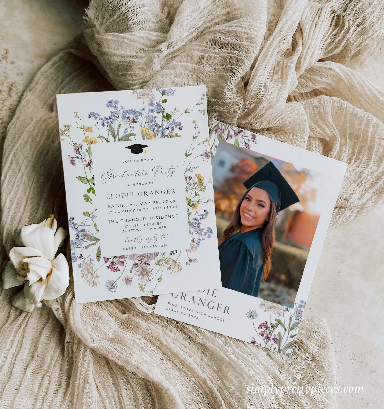 Wildflower Graduation Party Invitation, Wildflower Grad Announcement ...
