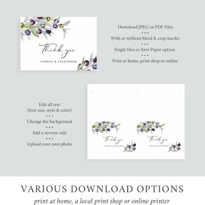 Olive Editable Thank You Cards, Printable Olive Tree Branch Thank You ...