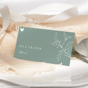 Sage Green Name Card, Minimal Place Card Sage Seating Card, Botanical ...