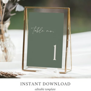 Sage Green Modern Editable Table Numbers, Printable Minimalist Wedding ...