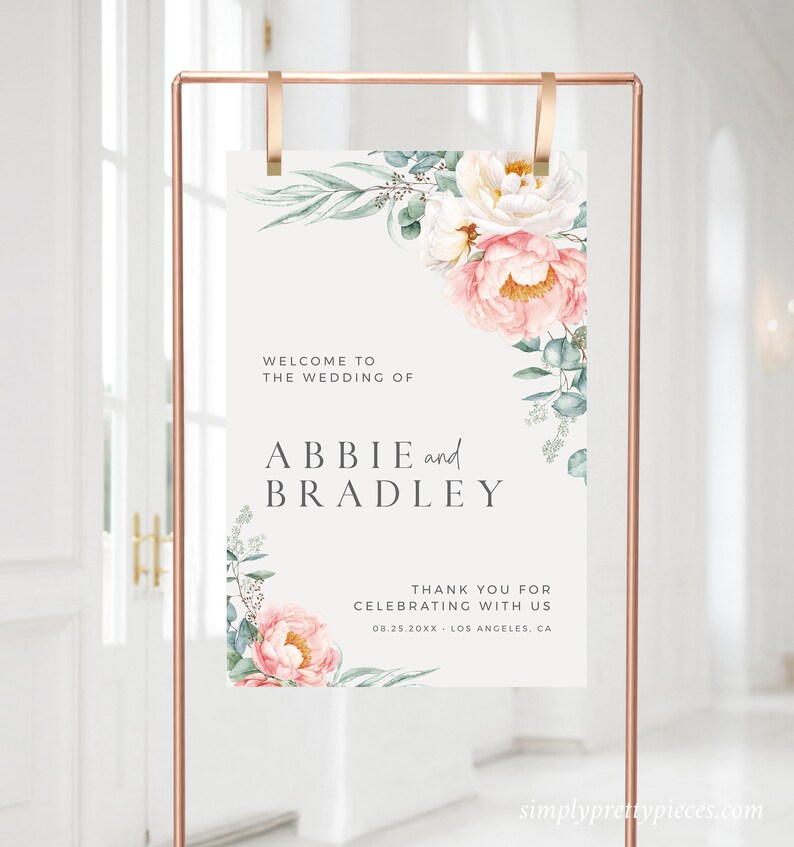 Peony Wedding Welcome Sign, Blush Floral Welcome Sign, Garden Wedding ...