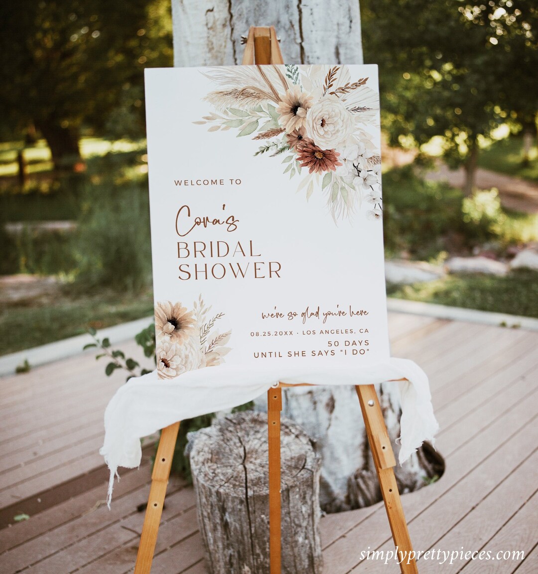 Boho Editable Bridal Shower Welcome Sign, Terracotta Pampas Grass ...