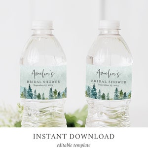 Mountains Editable Water Bottle Labels, Woodland Water Bottle Label DIY ...