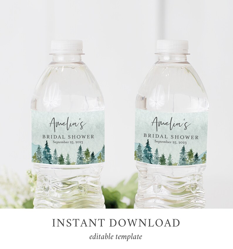 Mountains Editable Water Bottle Labels, Woodland Water Bottle Label DIY ...