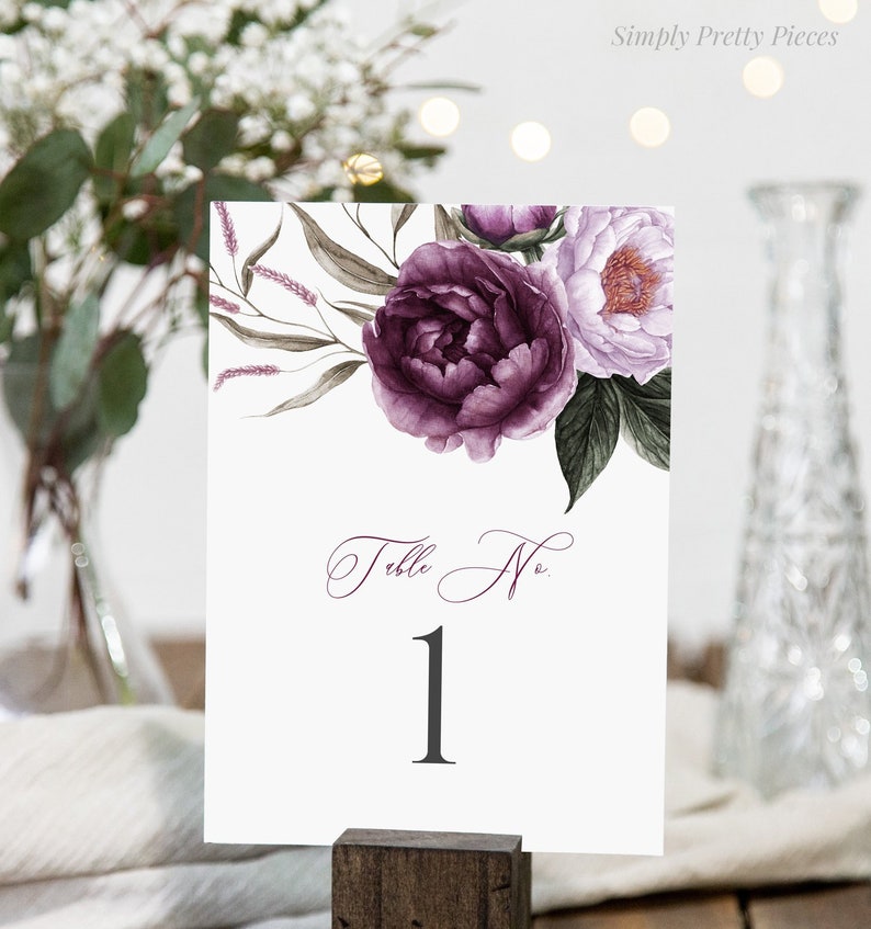 Purple Lavender Floral Editable Table Numbers Printable Table - Etsy