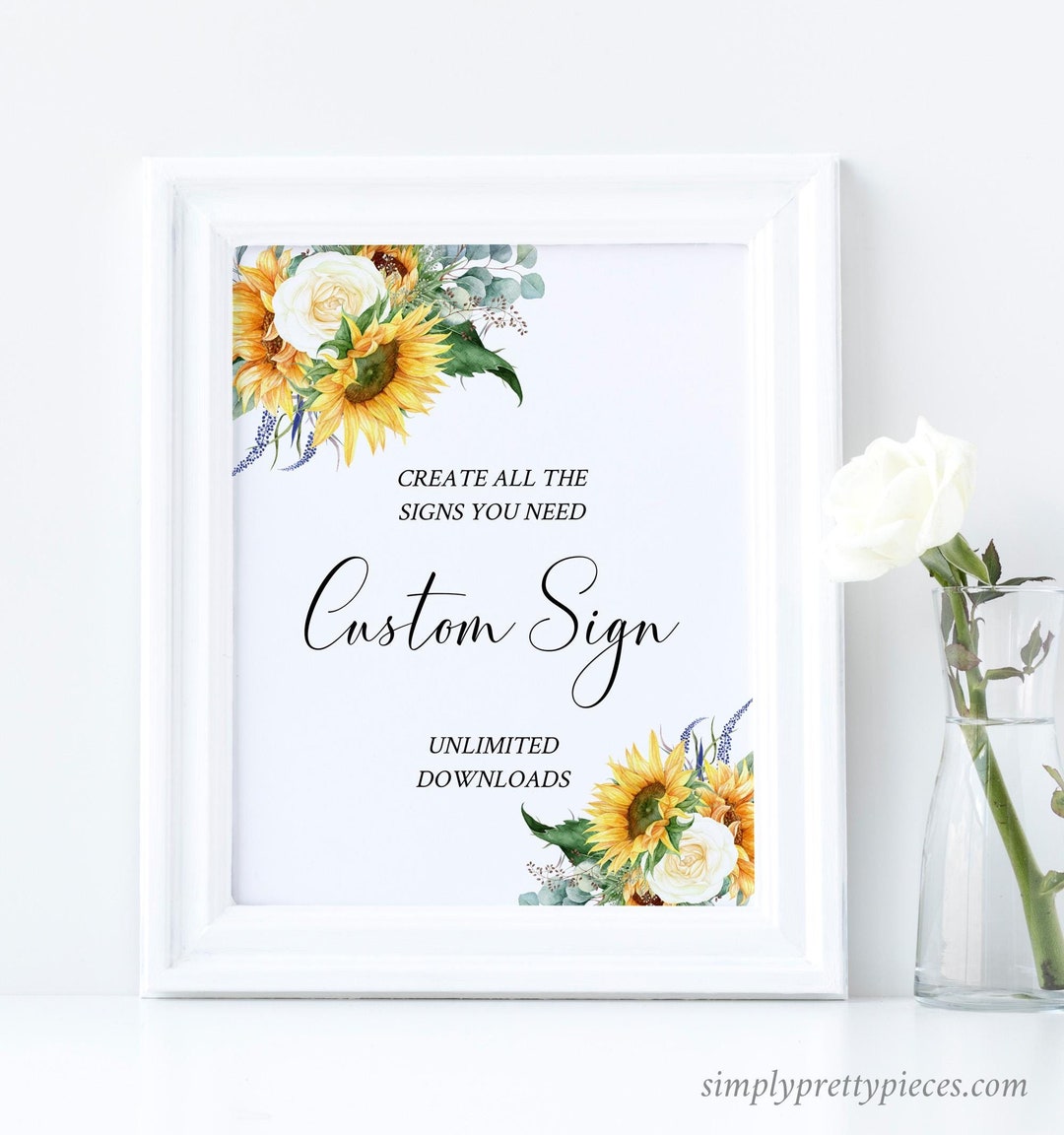 Sunflower Custom Wedding Sign Template, Yellow Floral Unlimited Signs ...
