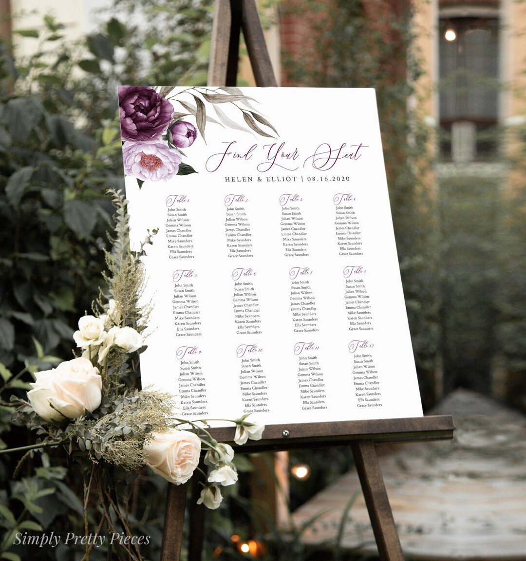 Purple Lavender Editable Table Plan, Plum Lilac Floral Printable ...