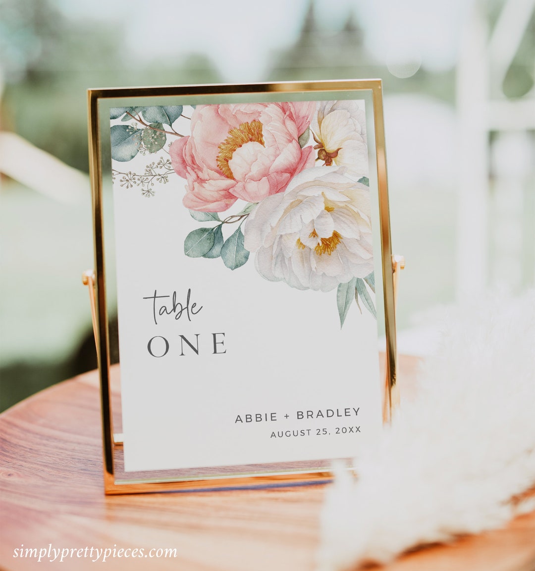 Peony Table Numbers, Blush Floral Table Number, Garden Wedding Table ...