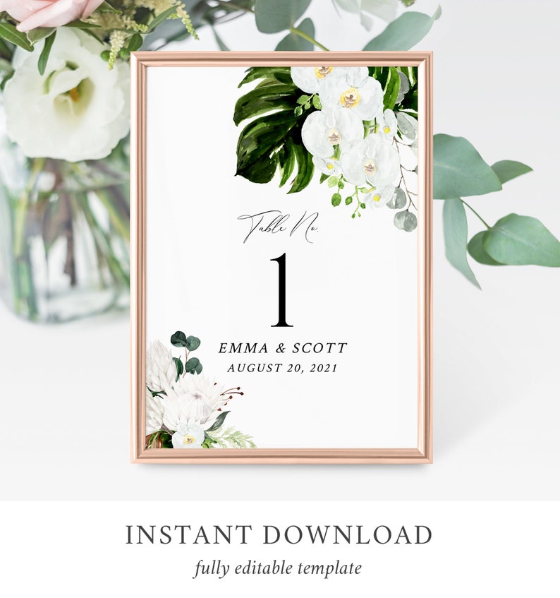 Orchid Protea Floral Editable Table Numbers Printable | Etsy