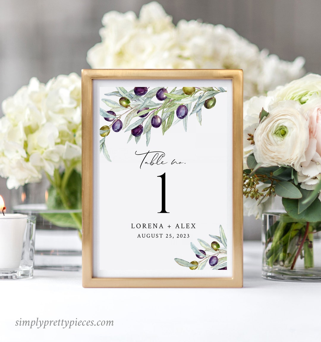 Editable Olive Table Numbers, Printable Olive Tree Branch Table Card ...
