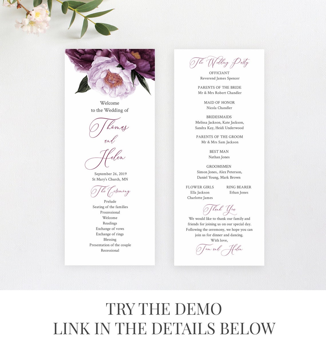 Purple Lavender Floral Editable Program Plum Lilac Wedding - Etsy