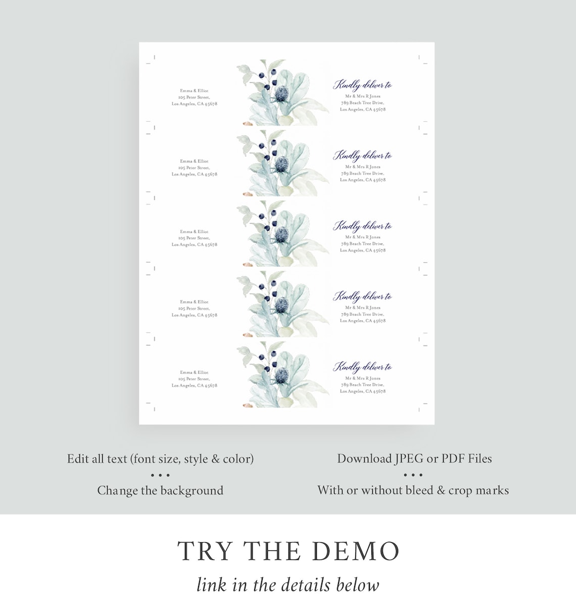 Navy Silver Gray Editable Wrap Around Address Label Template | Etsy