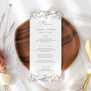 Wildflower Menu, Wildflower Wedding Menu, Boho Table Menu, Meadow ...