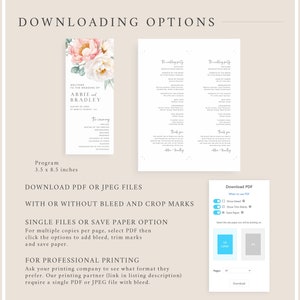 Peony Wedding Program, Peonies Ceremony Program, Garden Wedding Program, Blush Floral Order ...