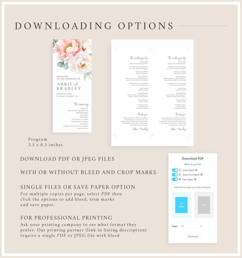 Peony Wedding Program Peonies Ceremony Program Garden - Etsy