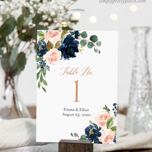 Navy Blush Rose Gold Editable Wedding Bundle, Printable Invitation ...