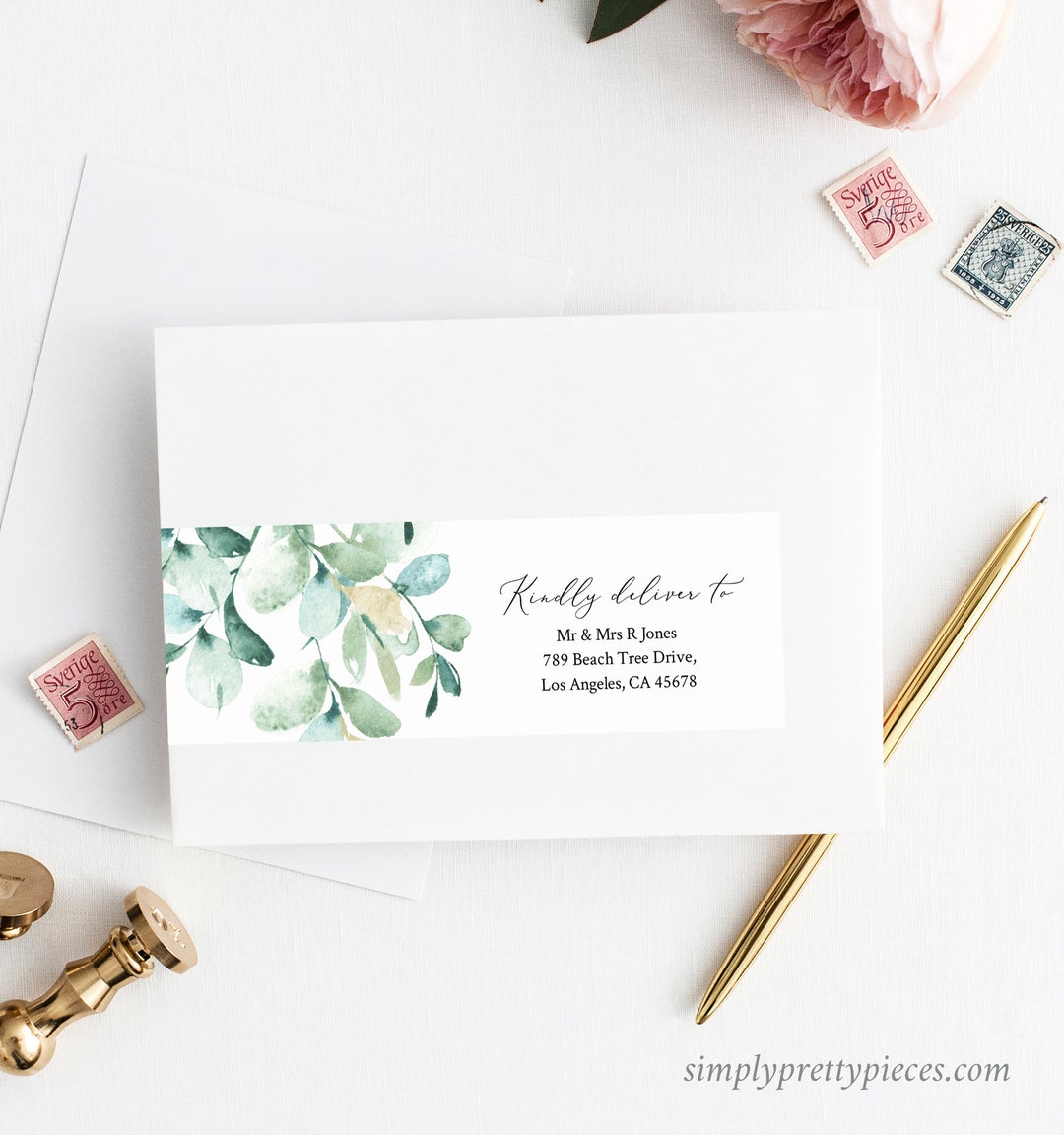 Eucalyptus Editable Wrap Around Address Label Template, Greenery ...