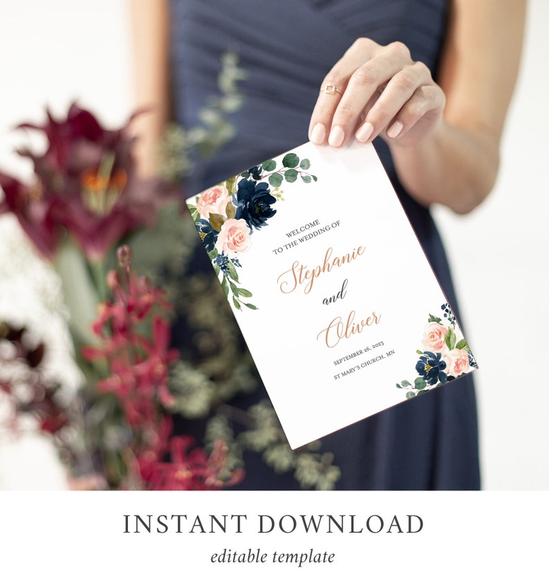 Editable Navy Blush Rose Gold Booklet Program Foldable | Etsy