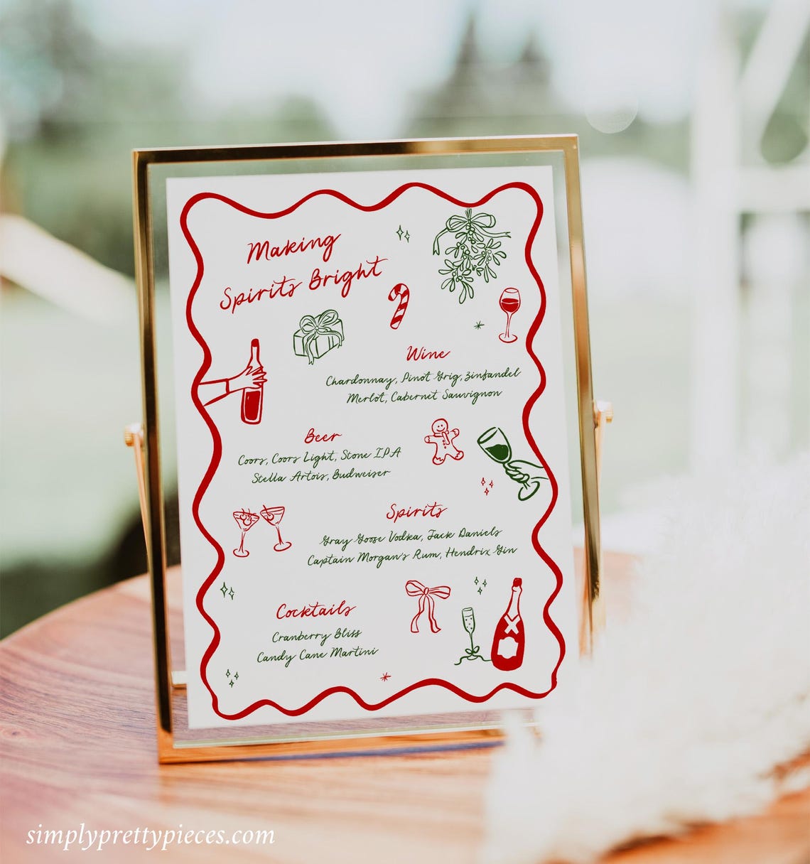 Christmas Bar Menu Template, Holiday Drinks Sign, Xmas Cocktail Party ...