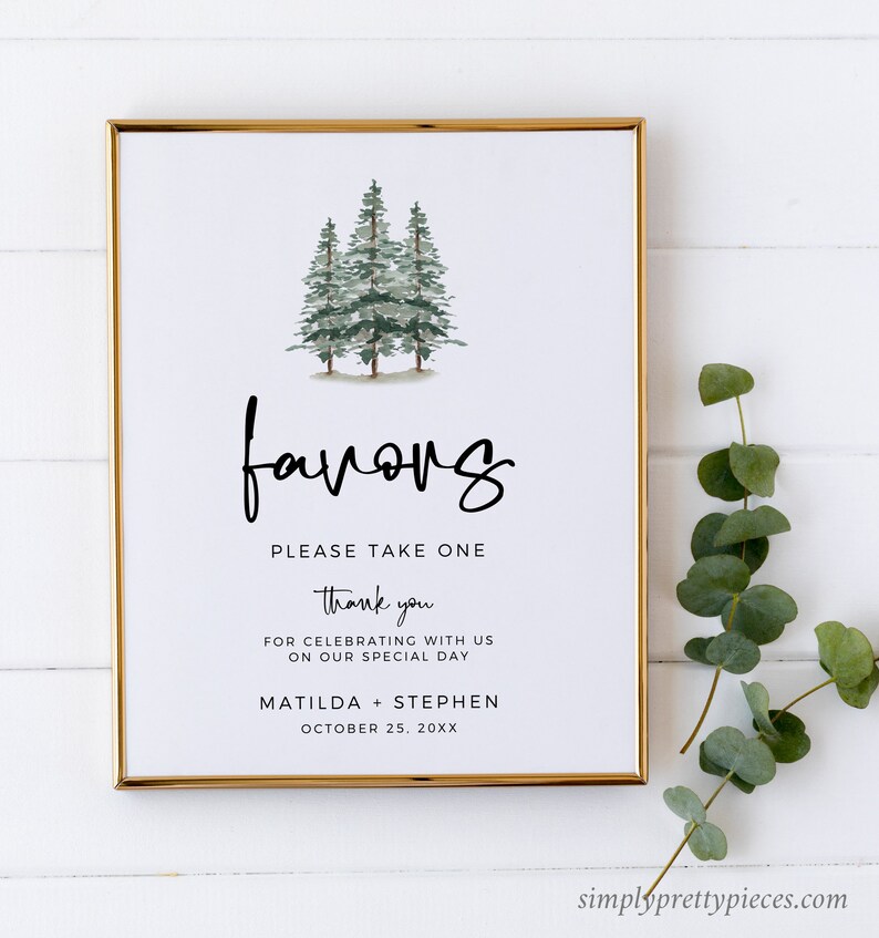 Editable Forest Favors Sign, Minimal Favours Sign, Woodland Printable ...